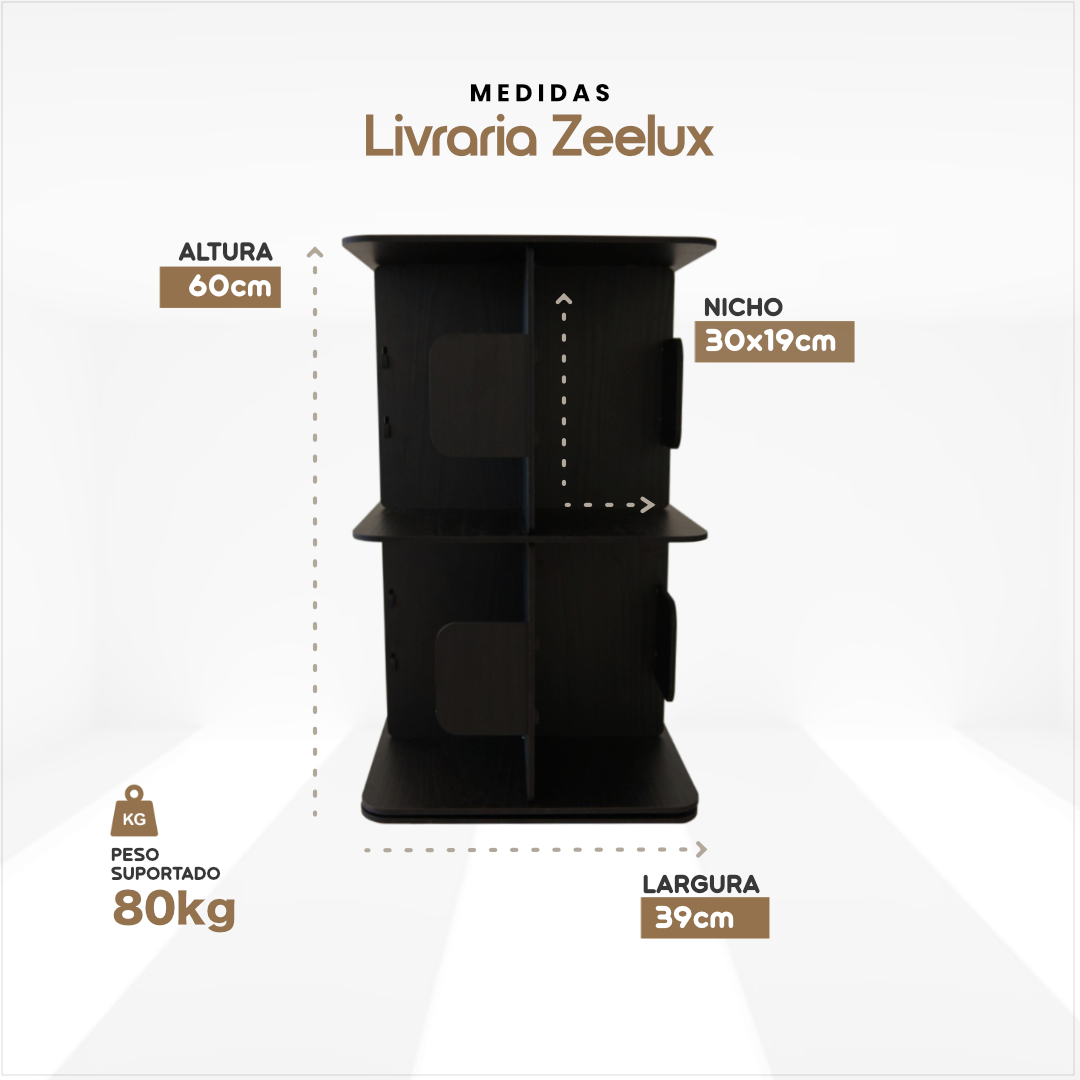 Estante Para Livros Giratória Compacta Para Até 80 Livros – ZEELUX INDUSTRIA E COMERCIO LTDA